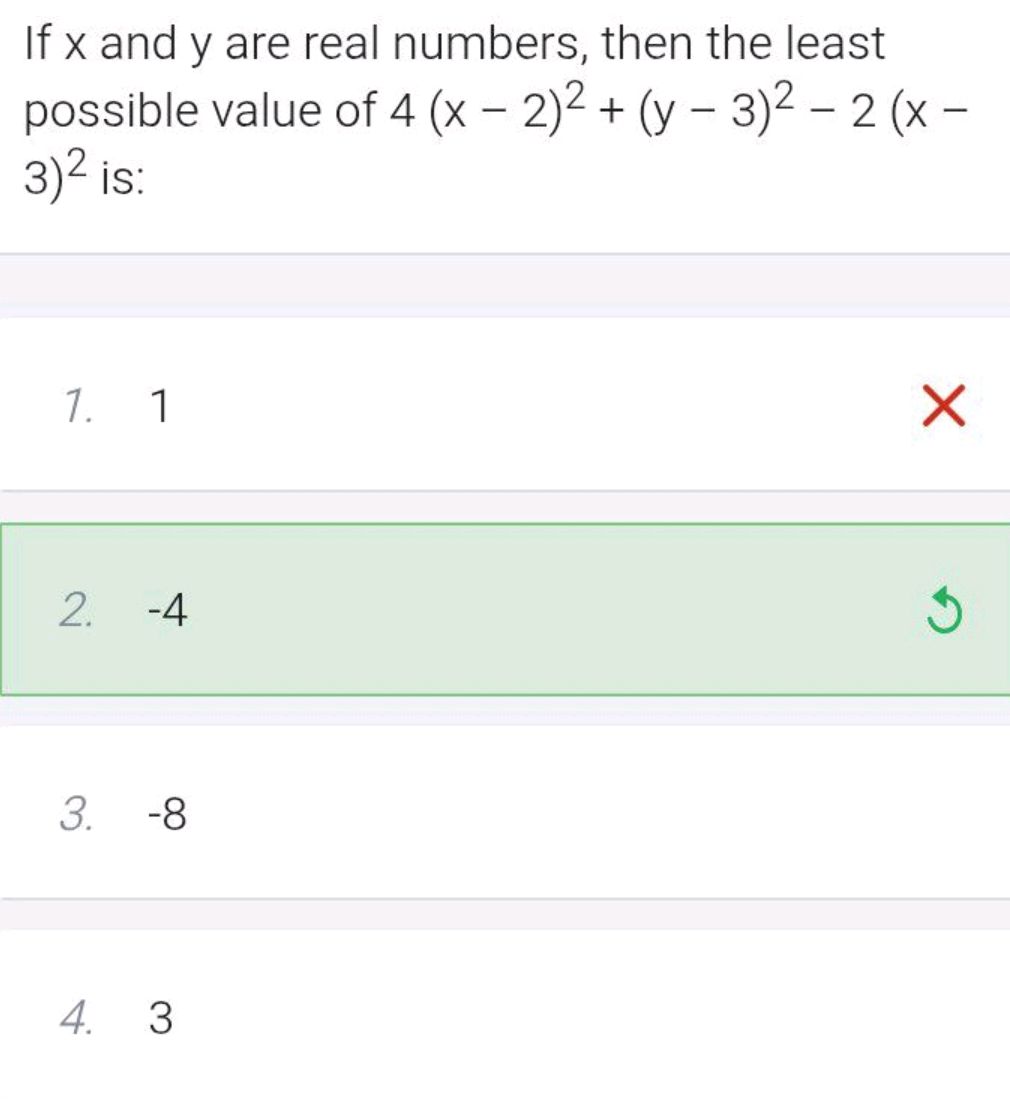 If x and y are real numbers, then the least | StudyX