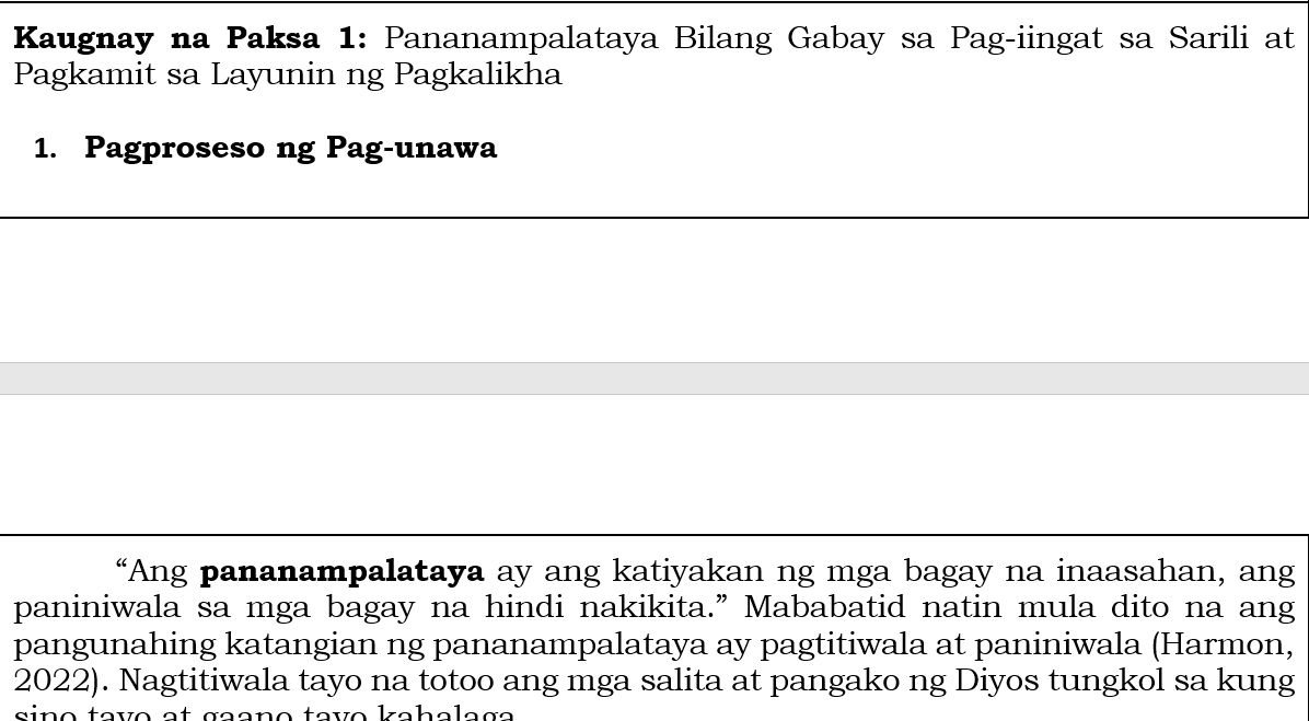 Kaugnay na Paksa 1: Pananampalataya Bilang | StudyX