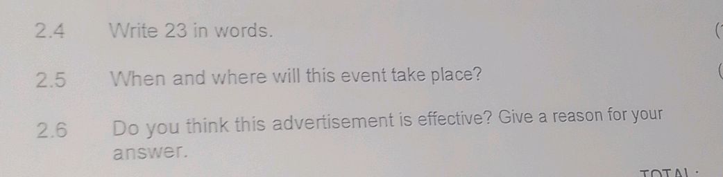 2.4 Write 23 in words. 2.5 When and where | StudyX