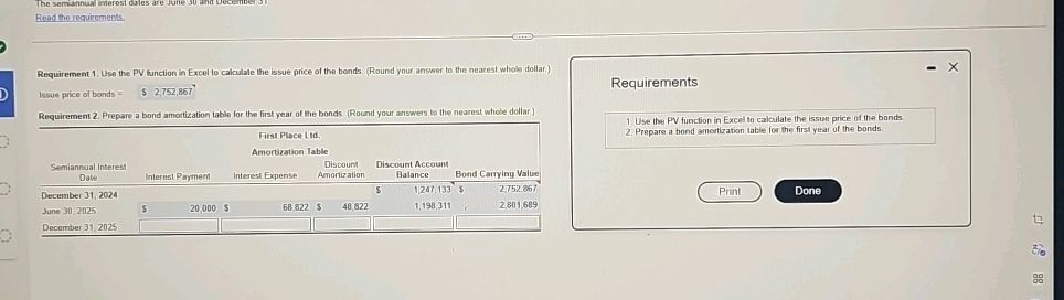 Requirement 1. Use the PV function in Excel | StudyX