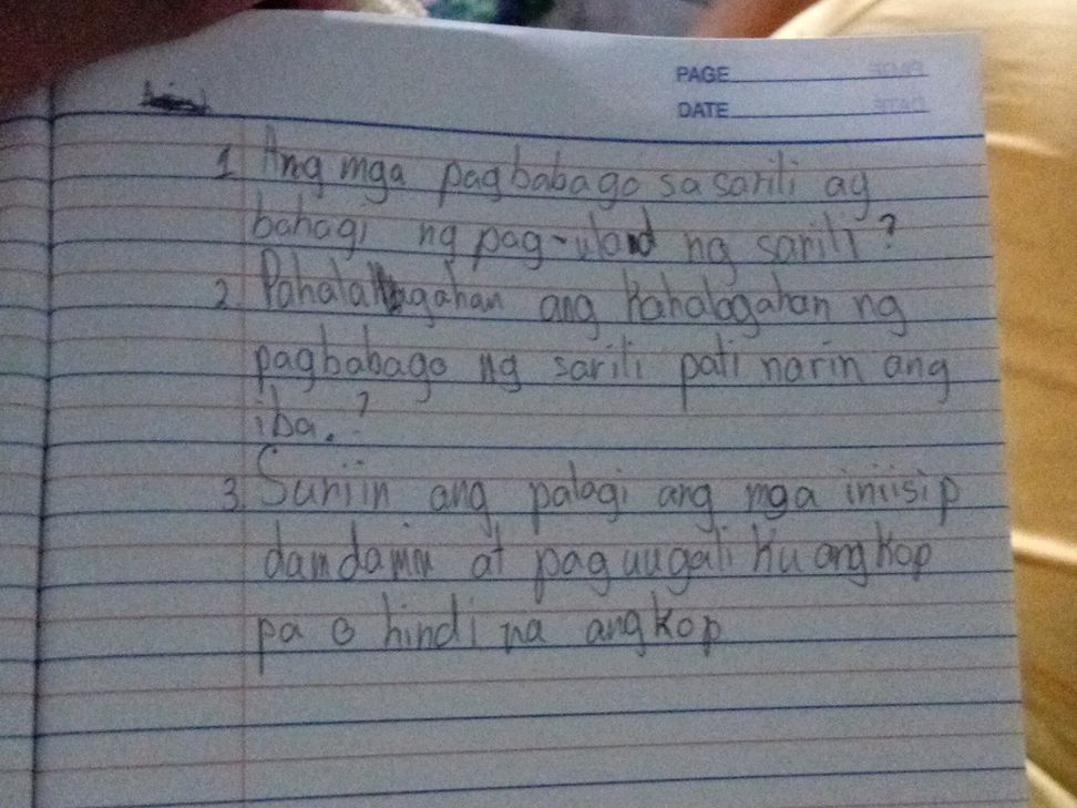 1. Ang mga pagbabago sa sarili ay bahagi ng | StudyX
