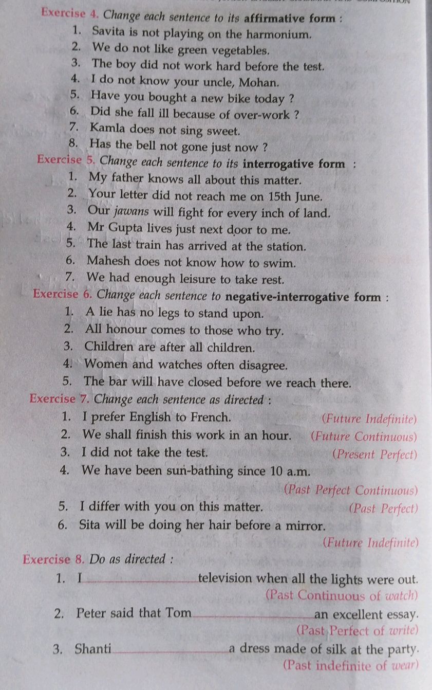 Exercise 4. Change each sentence to its | StudyX