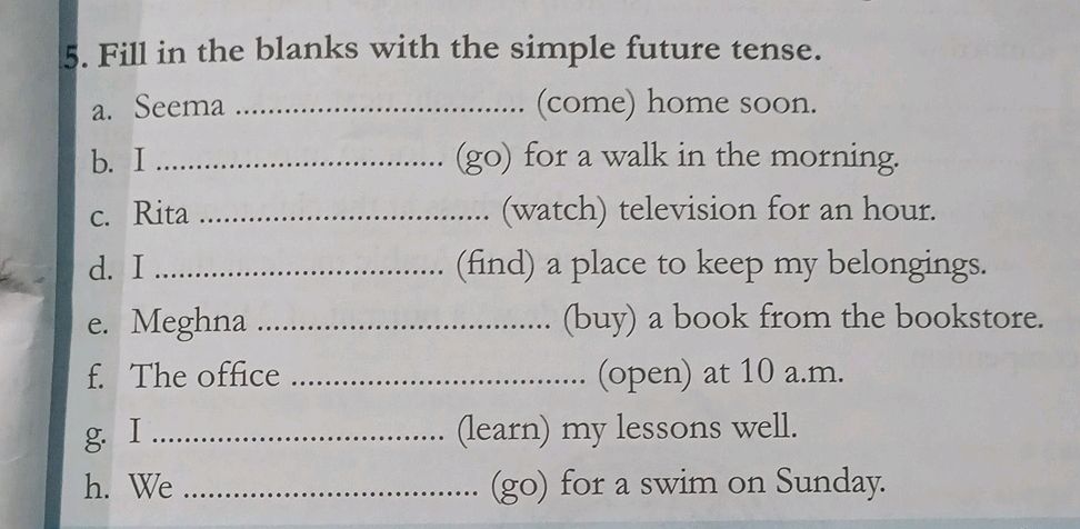 5. Fill in the blanks with the simple future | StudyX