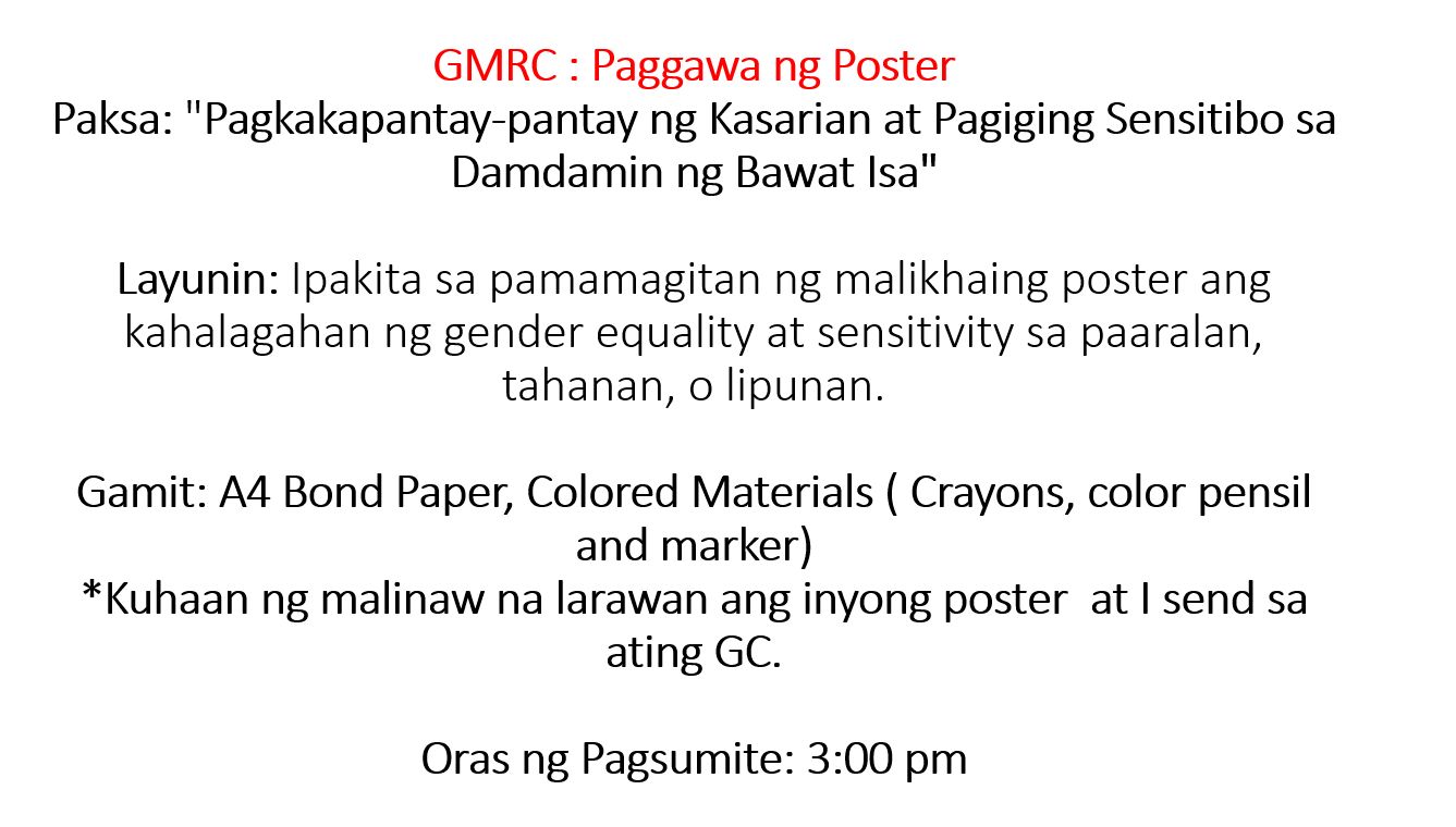 GMRC: Paggawa ng Poster Paksa: | StudyX
