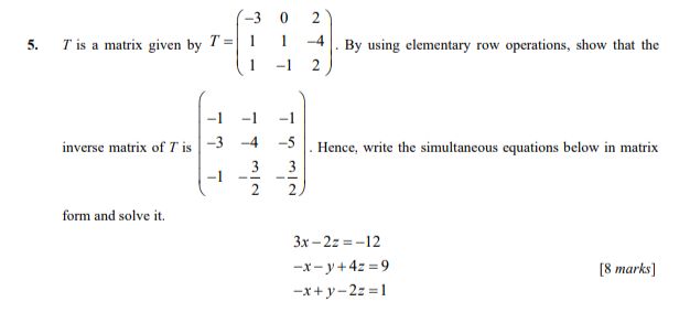 T is a matrix given by $T = -3 0 2 \ 1 1 -4