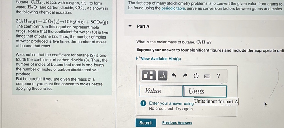 What is the molar mass of butane, | StudyX
