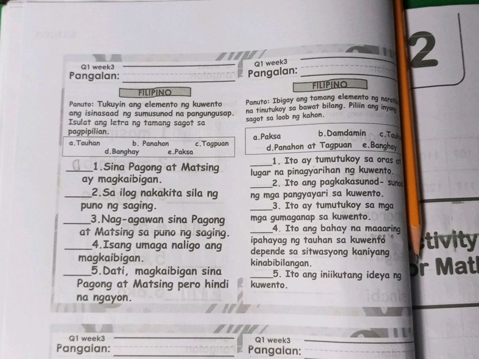 Q1 week3 Pangalan: FILIPINO Panuto: | StudyX