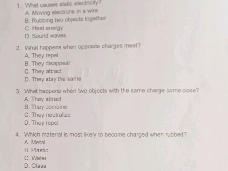 1. What causes static electricity? A. | StudyX