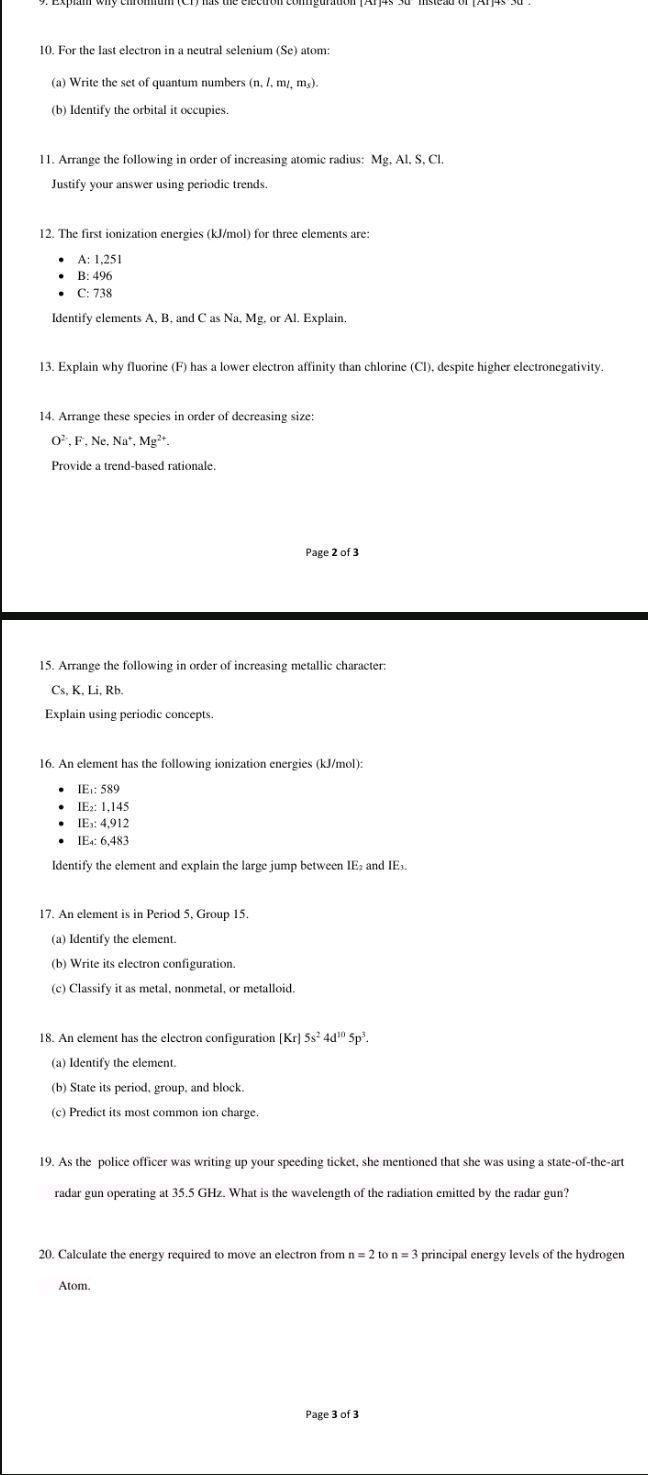 10. For the last electron in a neutral | StudyX