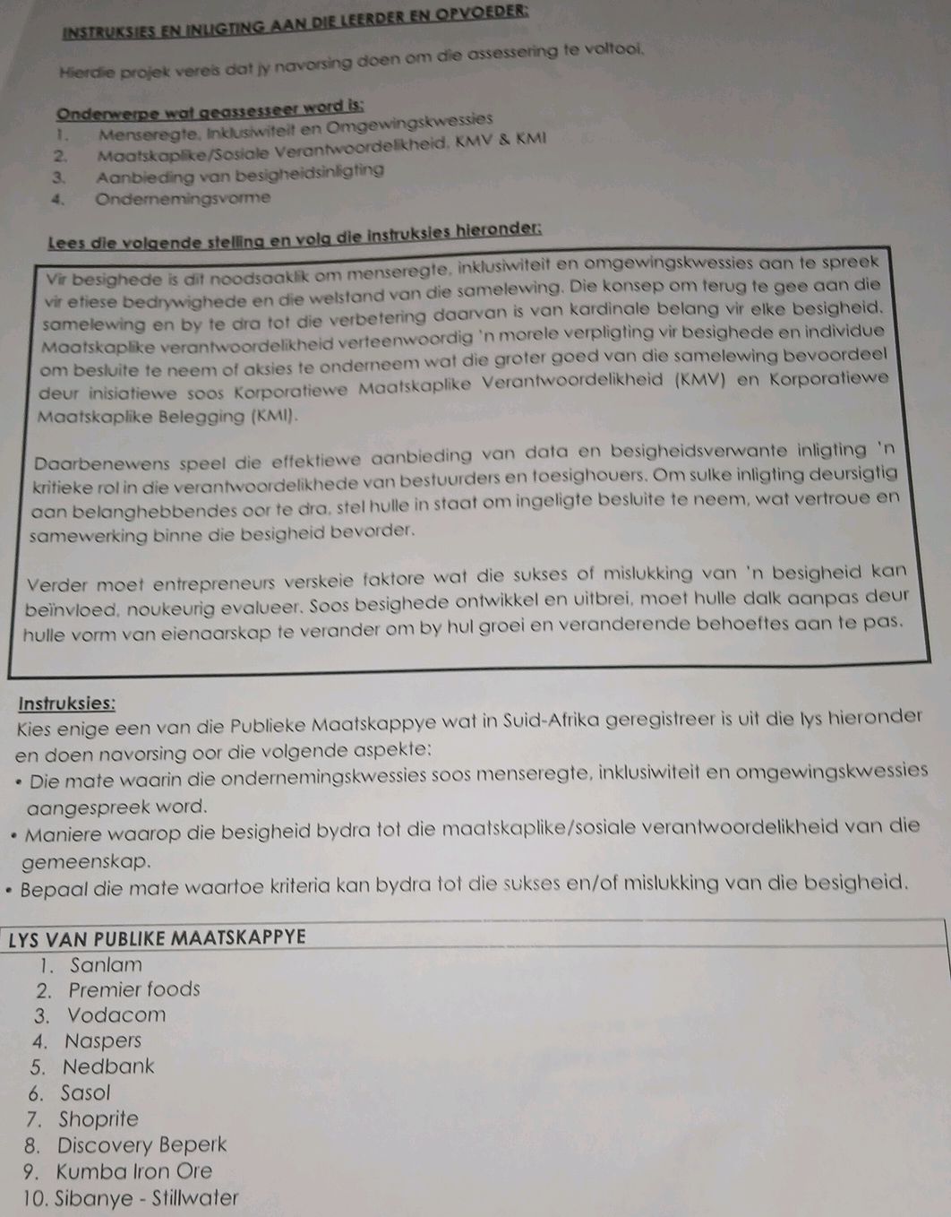 Instruksies: Kies enige een van die Publieke