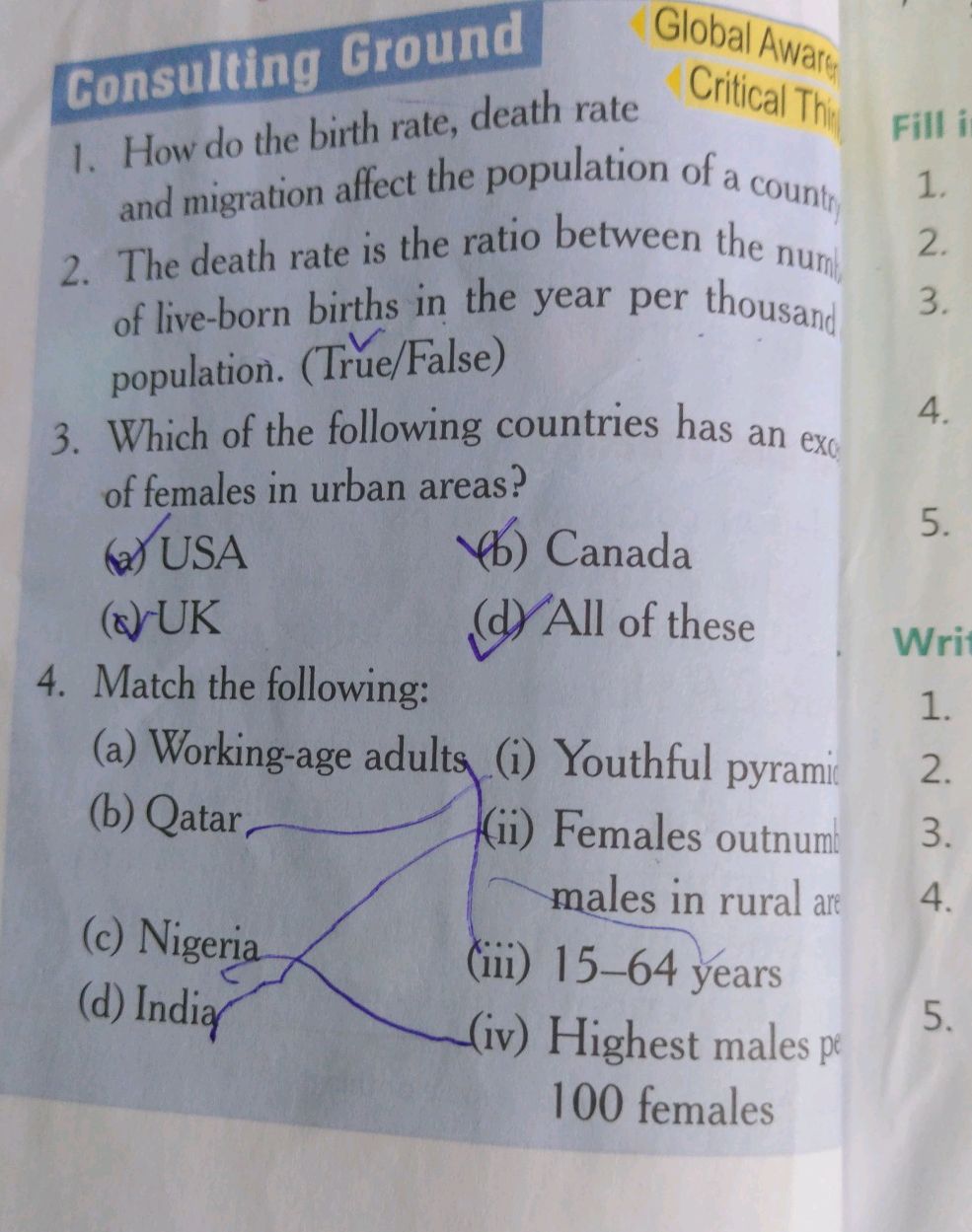 1. How do the birth rate, death rate and | StudyX