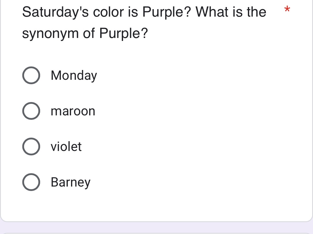 Saturday's color is Purple? What is the