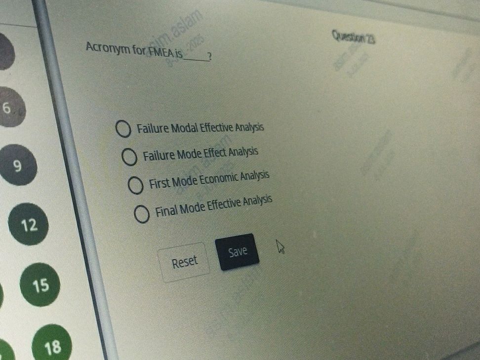 Acronym for FMEA is ? Failure Modal | StudyX