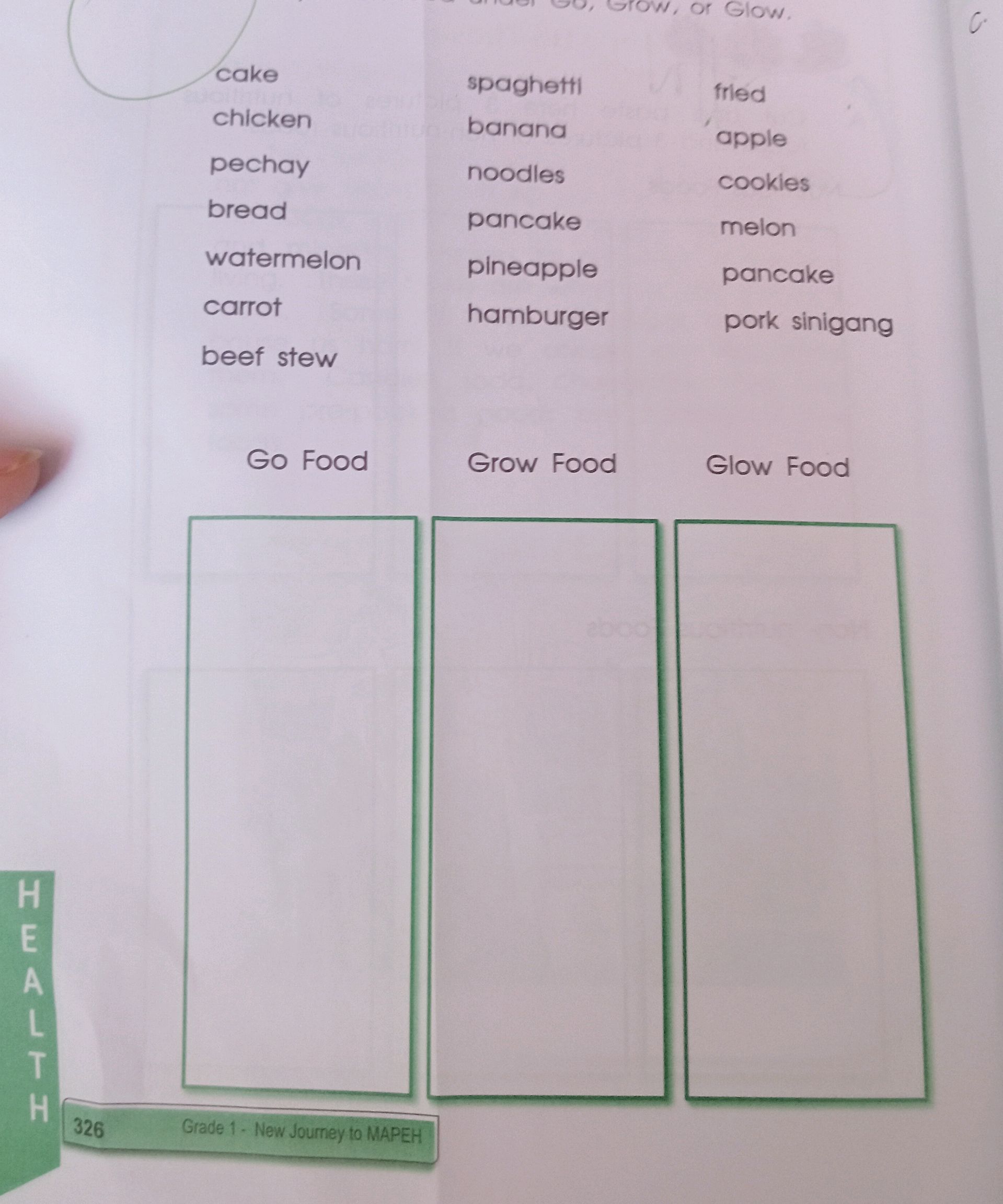 Classify the following food items under Go, | StudyX