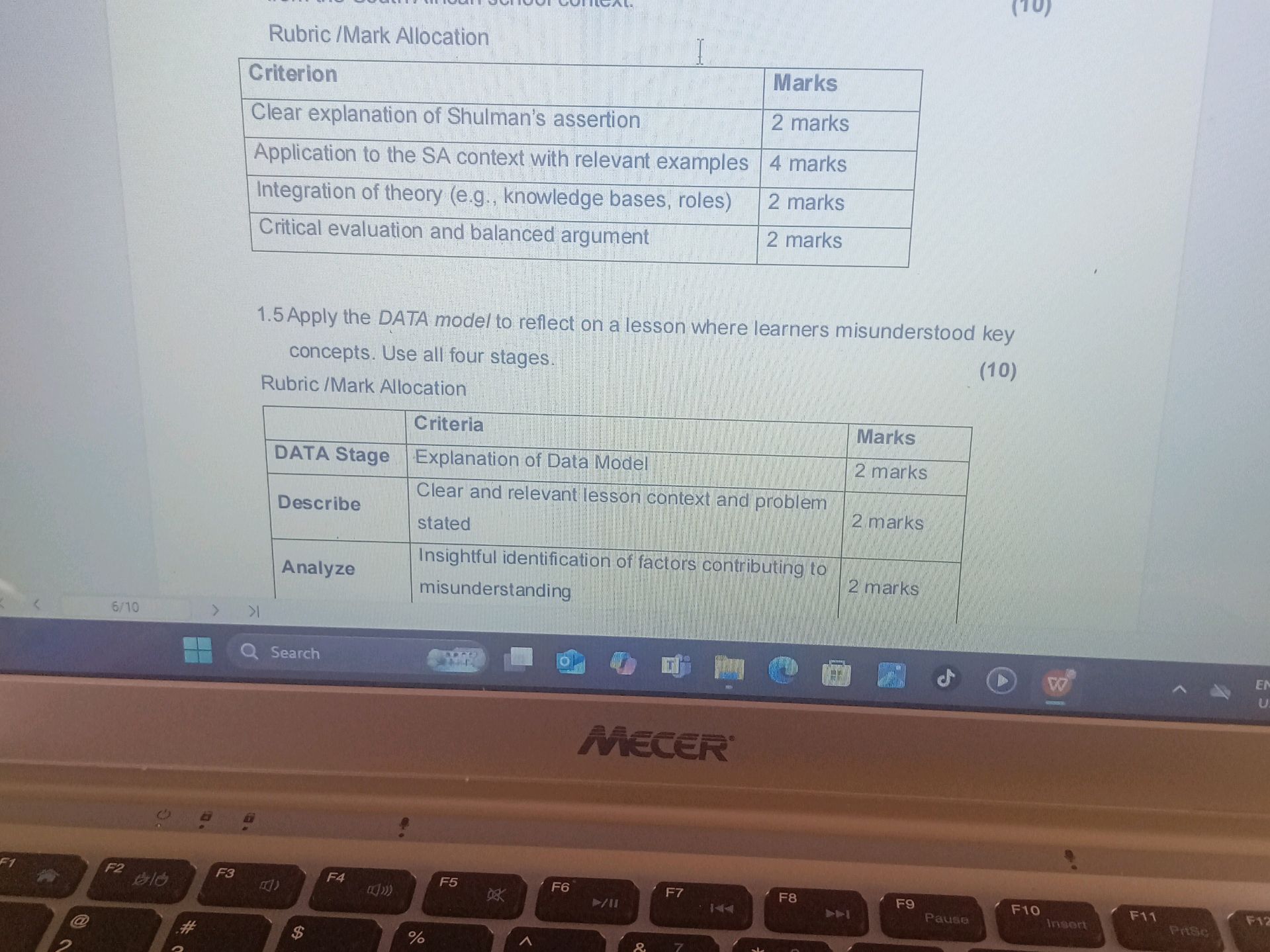 Rubric/Mark Allocation | Criterion | StudyX