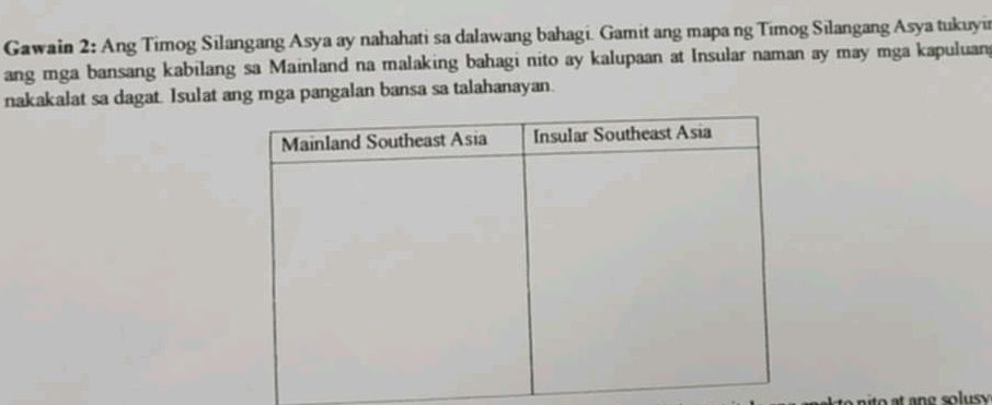 Gawain 2: Ang Timog Silangang Asya ay | StudyX