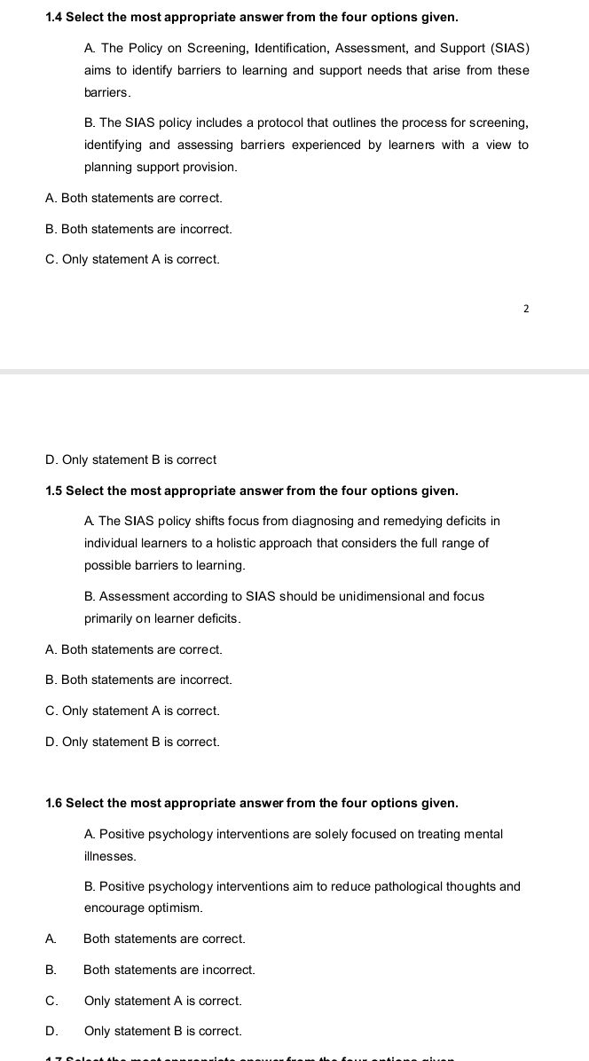 1.4 Select the most appropriate answer from | StudyX