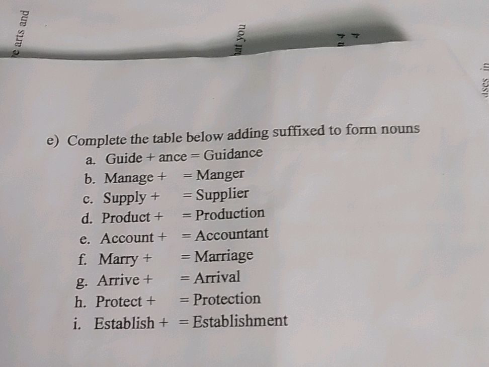 e) Complete the table below adding suffixed | StudyX