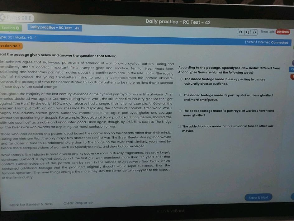 According to the passage, Apocalypse Now | StudyX