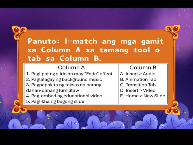 Panuto: I-match ang mga gamit sa Column A sa | StudyX