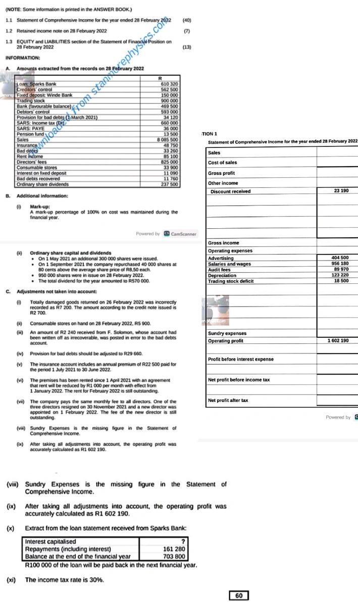 Extract from the loan statement received | StudyX