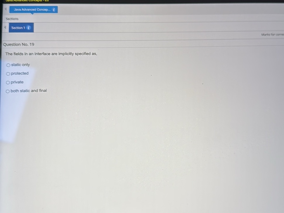 Question No. 19 The fields in an interface | StudyX