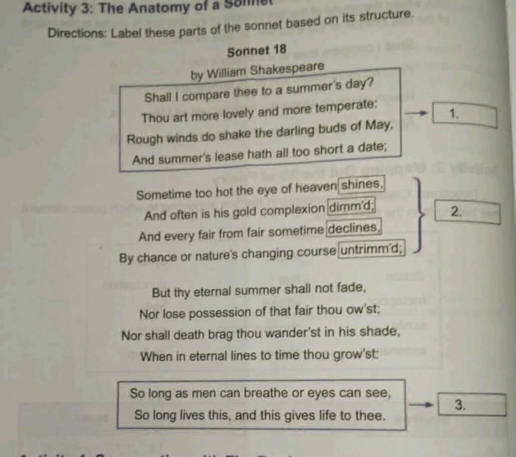 Directions: Label these parts of the sonnet | StudyX