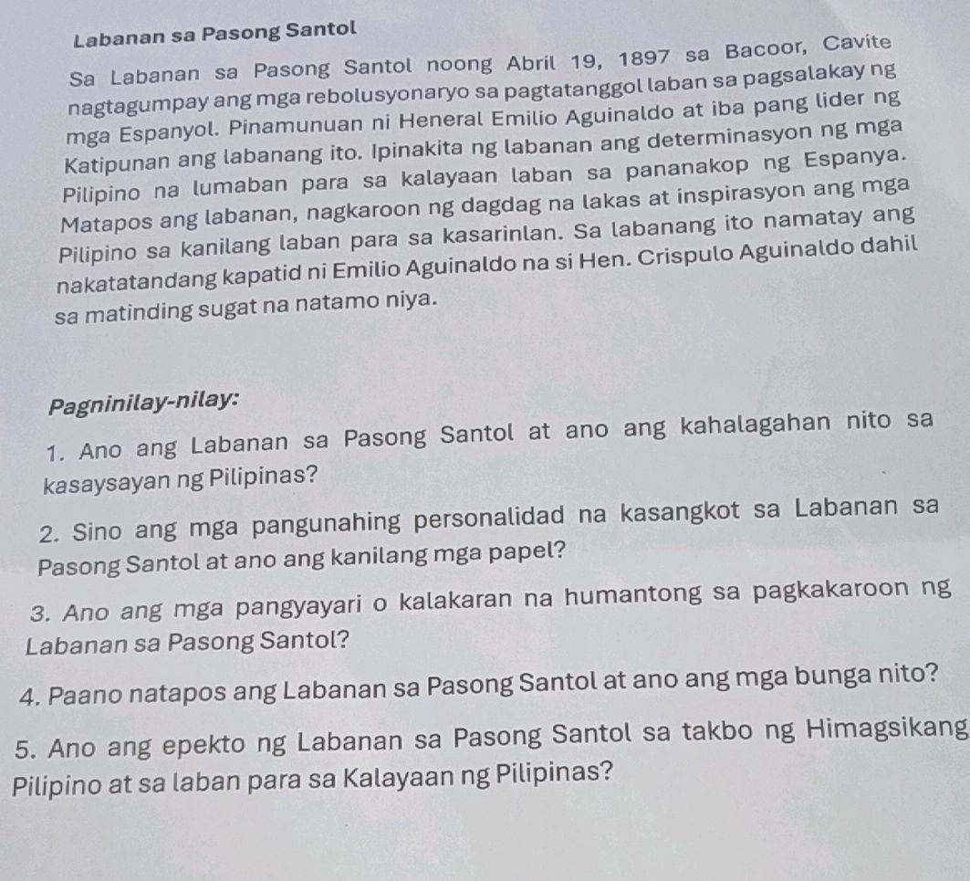 1. Ano ang Labanan sa Pasong Santol at ano | StudyX