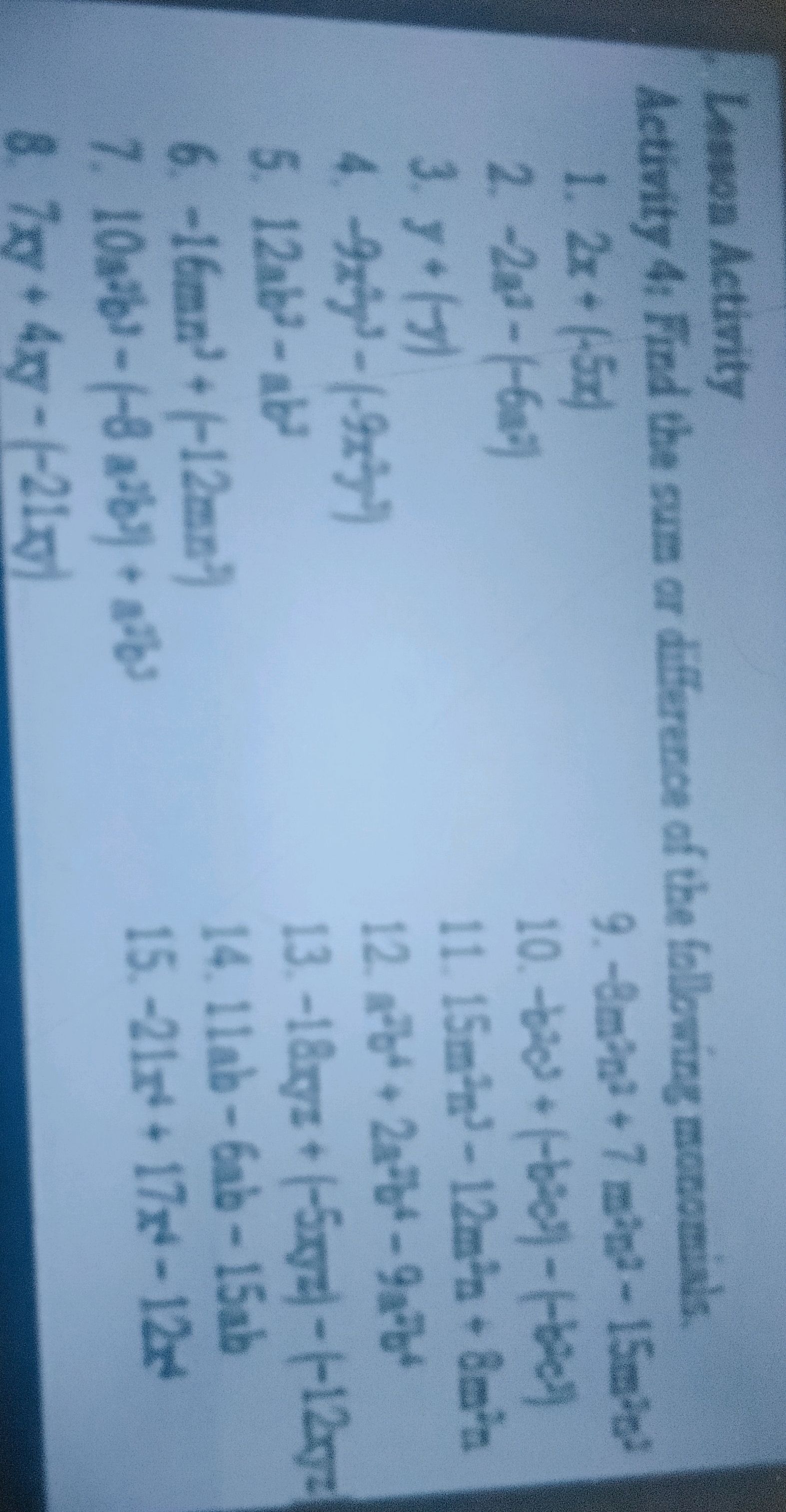Activity 4: Find the sum or difference of | StudyX