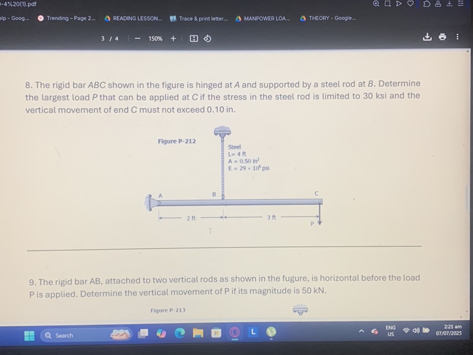 8. The rigid bar ABC shown in the figure is | StudyX