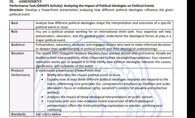 IX. ASSESSMENT Performance Task (GRASPS | StudyX