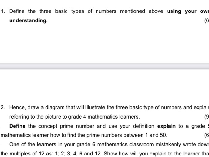 1. Define the three basic types of numbers | StudyX