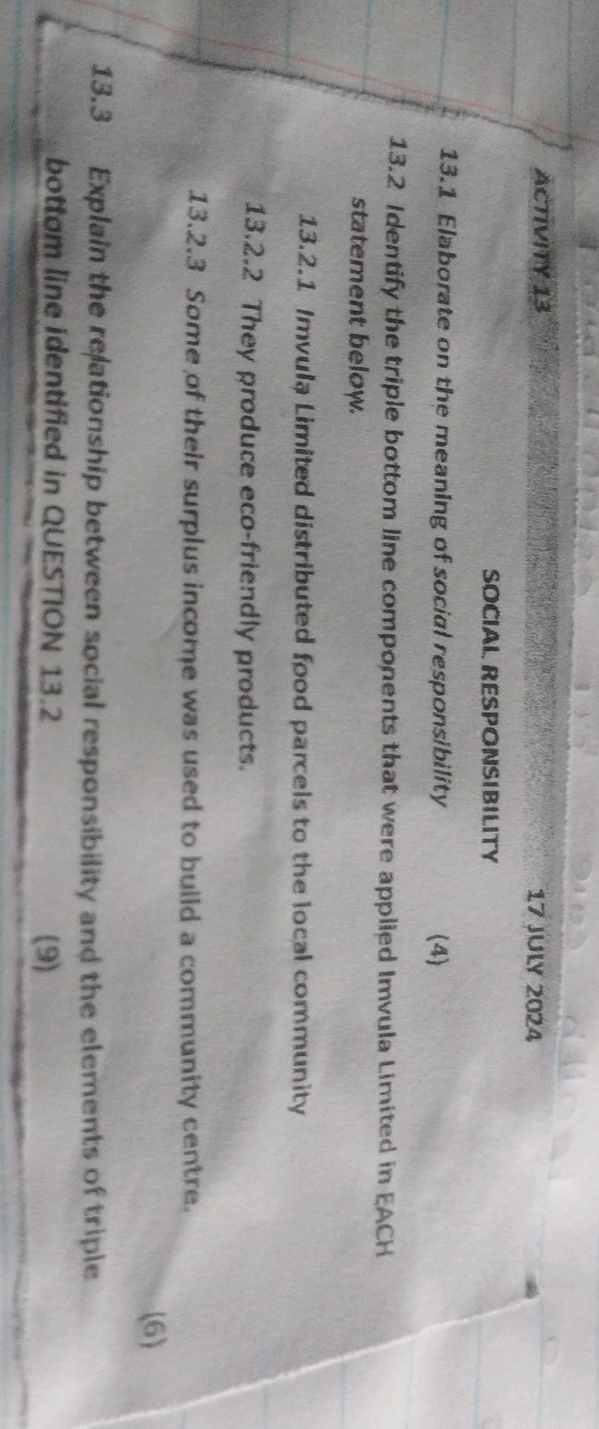 ACTIVITY 13 13.1 Elaborate on the meaning | StudyX