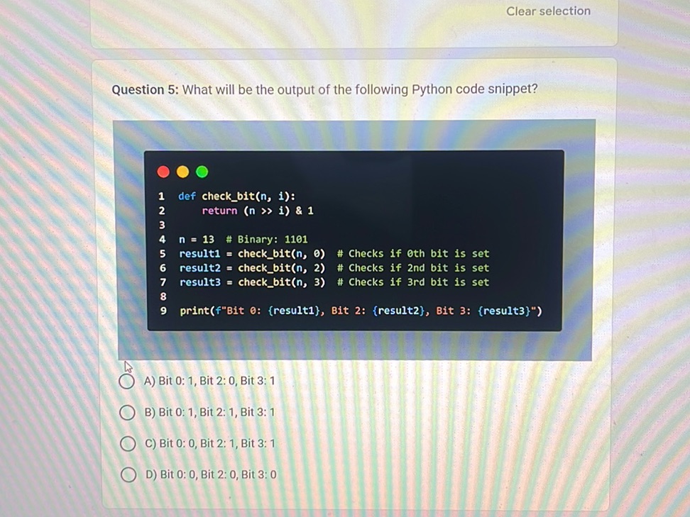 Question 5: What will be the output of the | StudyX