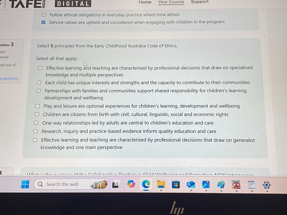 Select 5 principles from the Early Childhood | StudyX