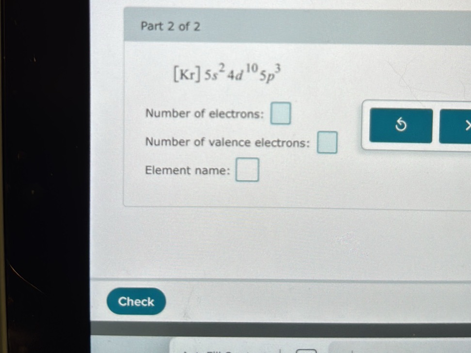 Part 2 of 2 [Kr] 5s^2 4d^{10} 5p^3 Number of