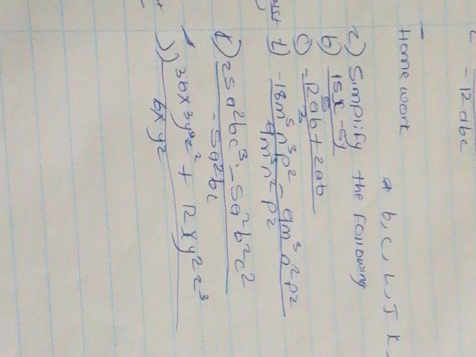 Simplify the following: a) $ {15c}{-5y}$ b)