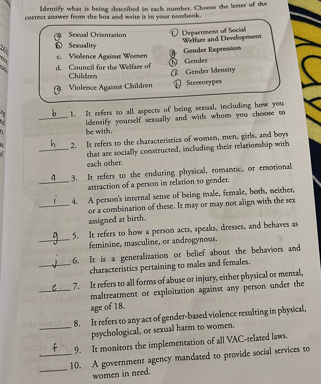 Identify what is being described in each | StudyX