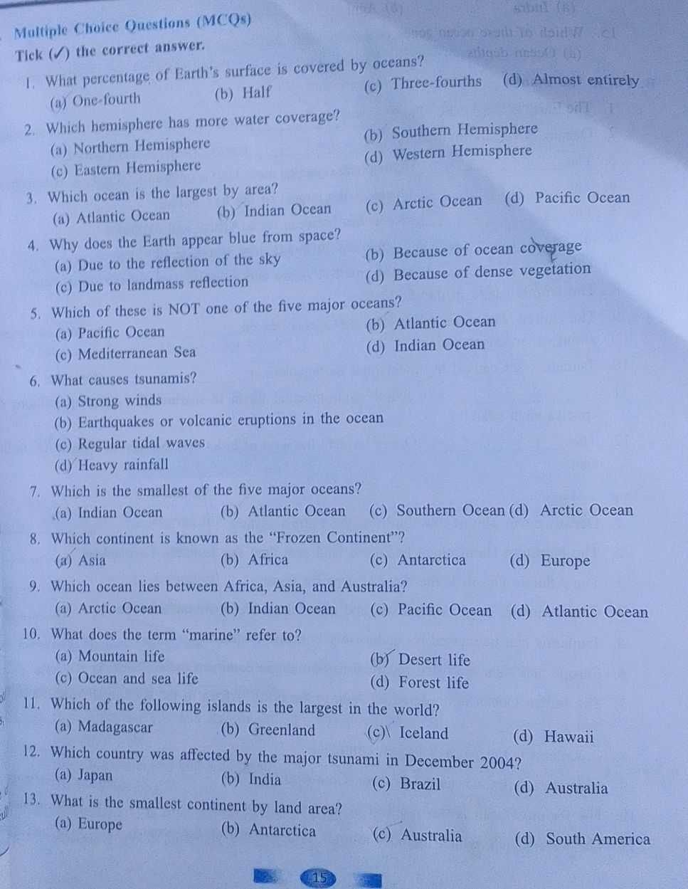 Multiple Choice Questions (MCQs) Tick ( ) | StudyX