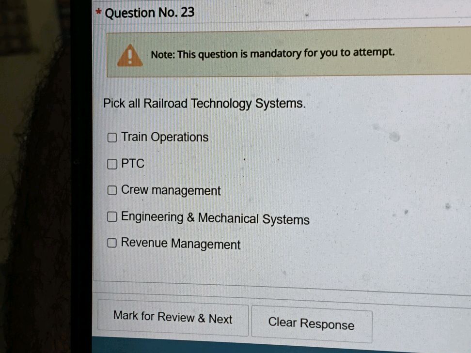 Pick all Railroad Technology Systems. Train | StudyX
