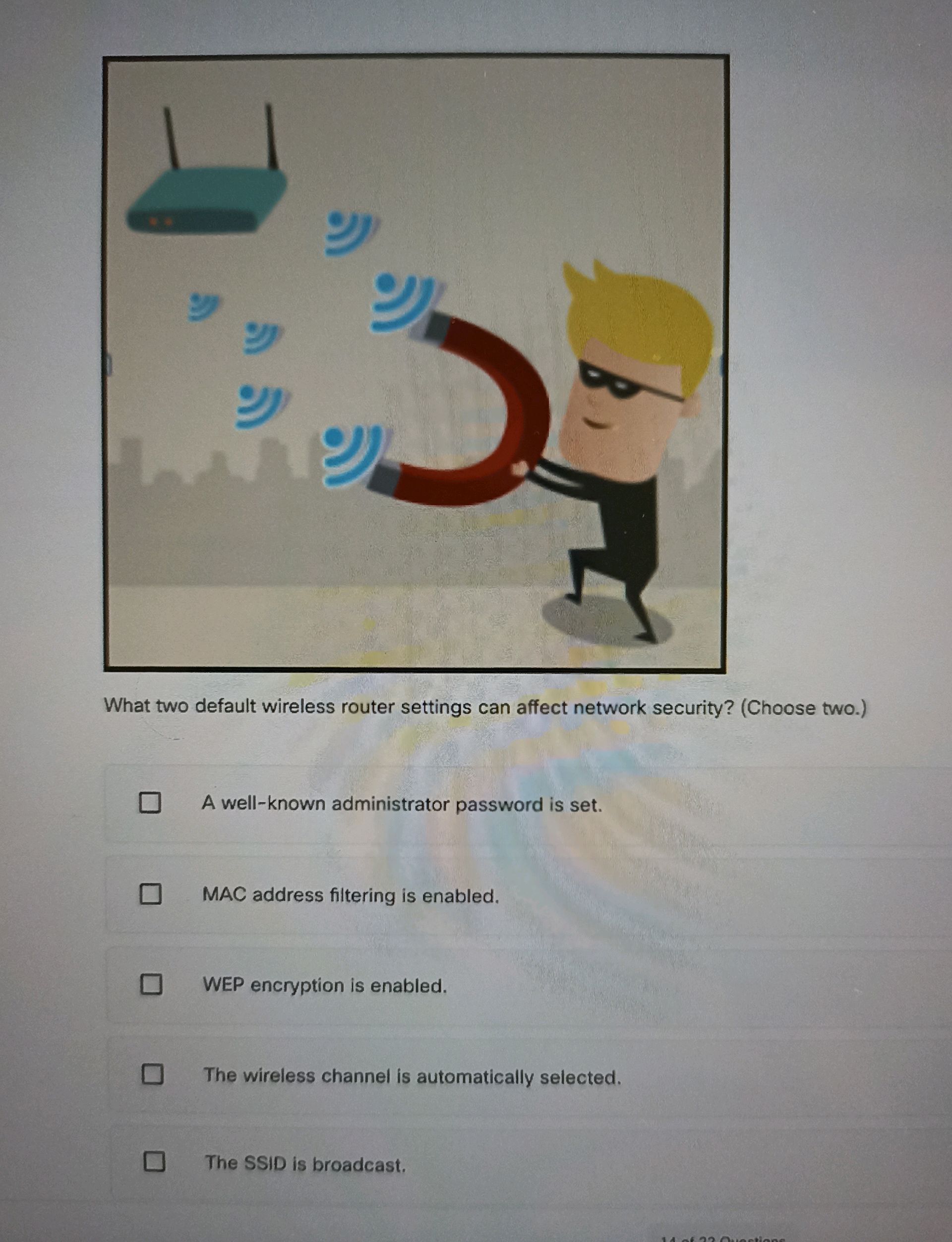 What two default wireless router settings | StudyX