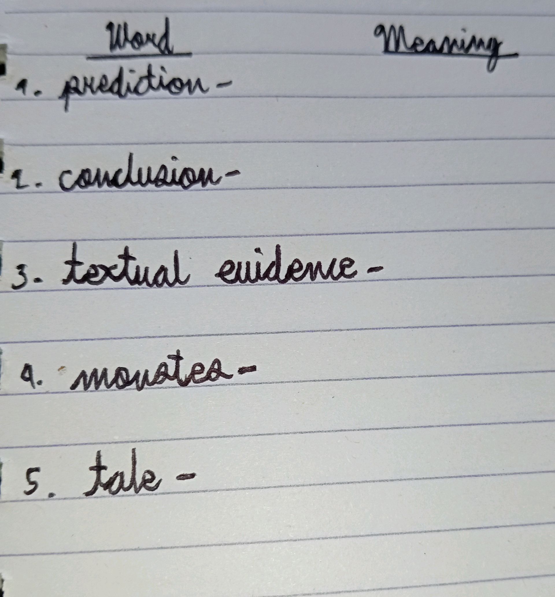 Word Meaning 1. prediction - 2. conclusion - | StudyX