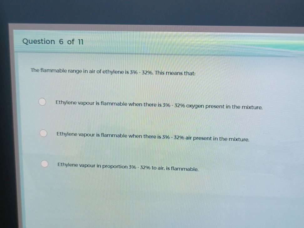 The flammable range in air of ethylene is 3%