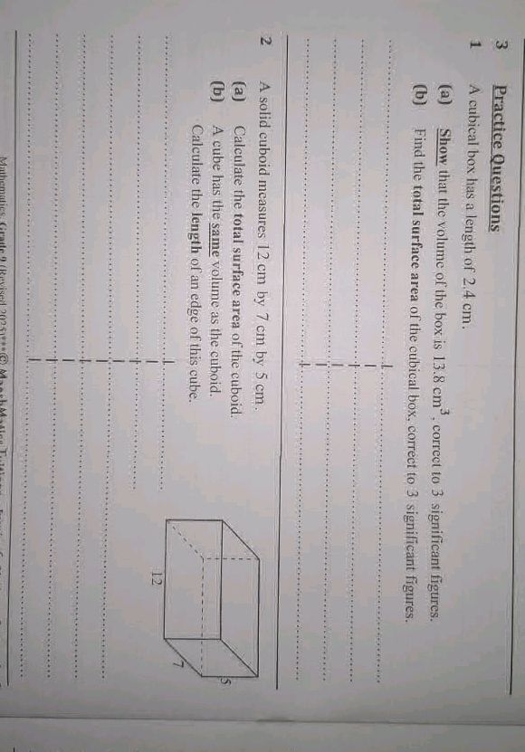 1. A cubical box has a length of 2.4 cm. (a) | StudyX