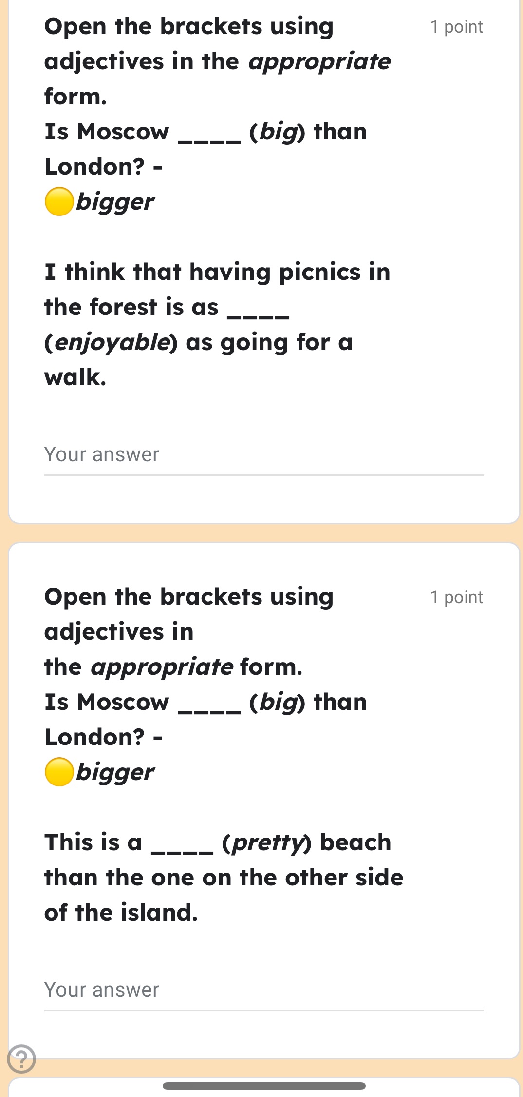 Open the brackets using adjectives in the | StudyX