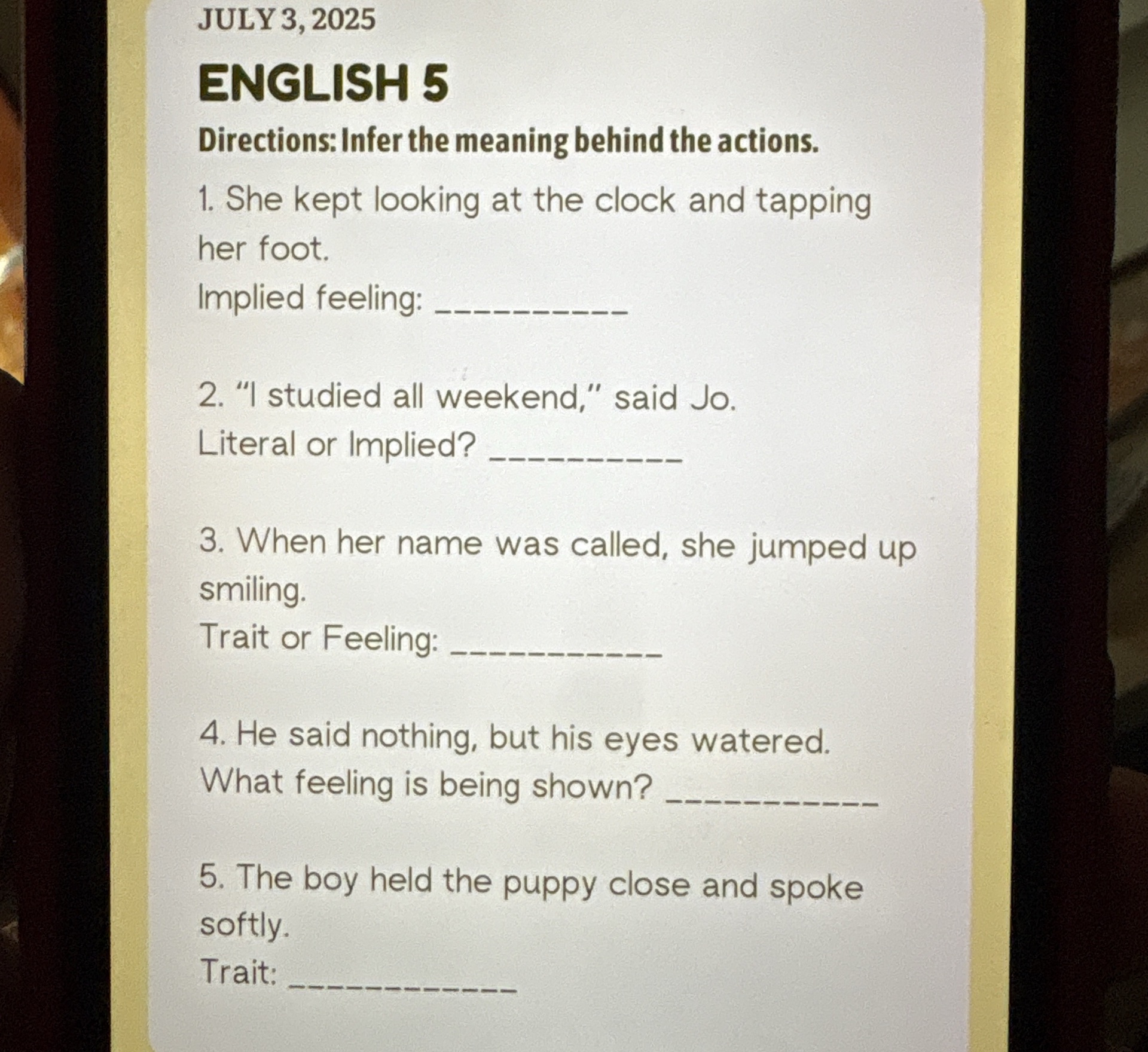 Directions: Infer the meaning behind the