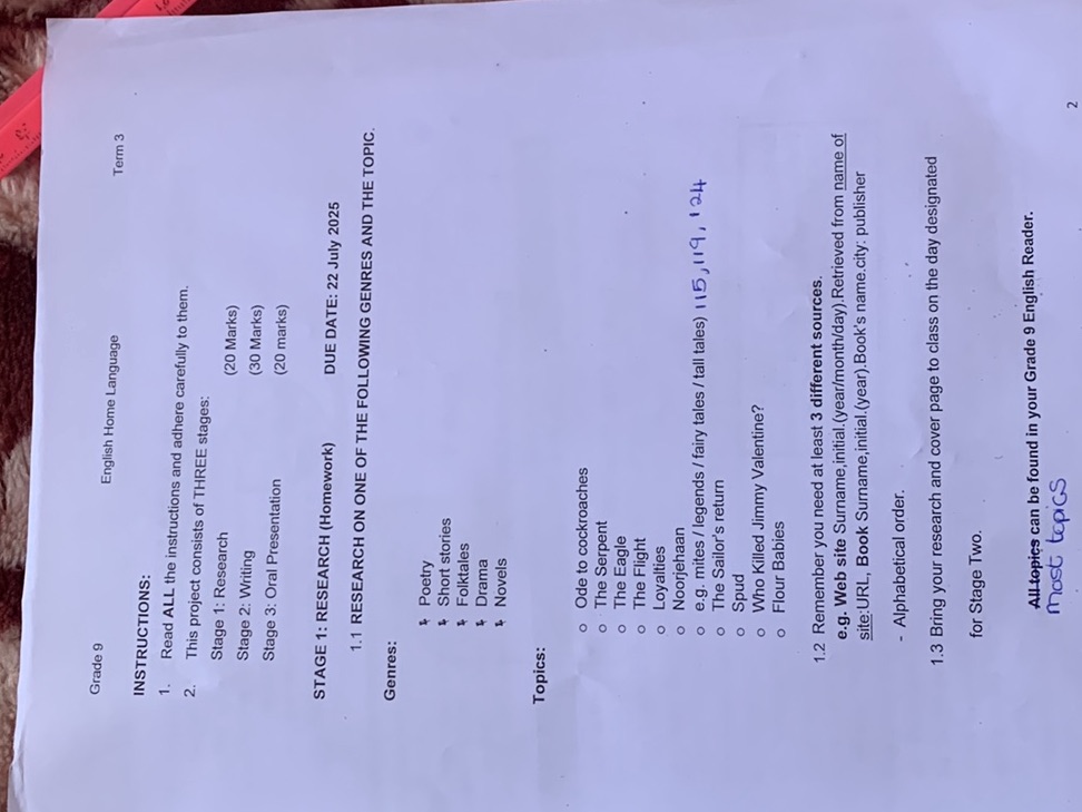 Grade 9 English Home Language Term 3 | StudyX