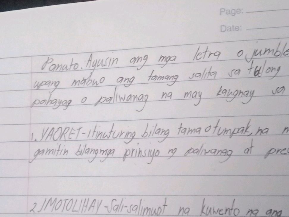 Panuto. Ayusin ang mga letra o jumble upang | StudyX