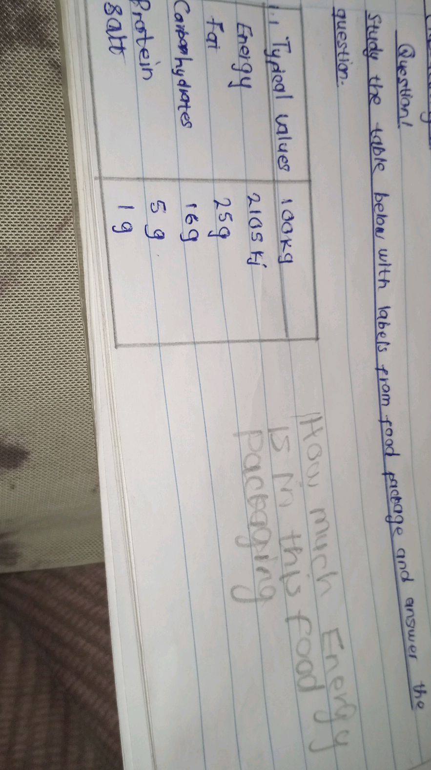 Question! Study the table below with labels | StudyX