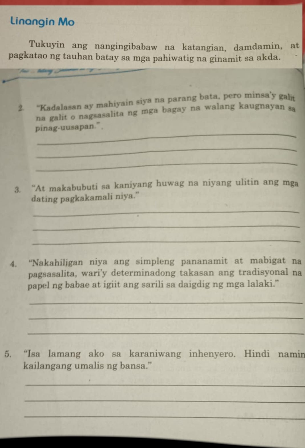 Tukuyin ang nangingibabaw na katangian,